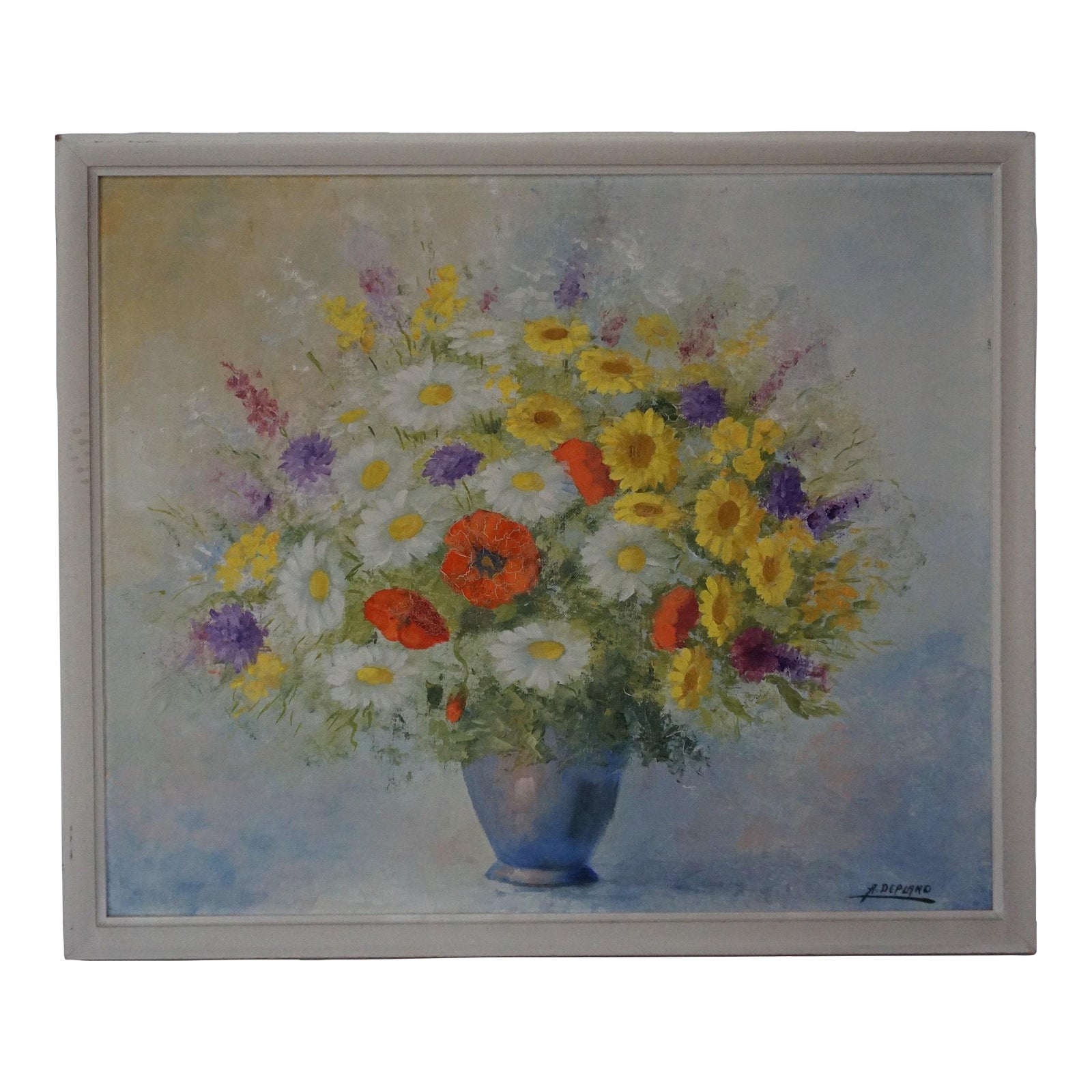 Late 20th Century French Spring Flowers in Vase Still Life Painting ...