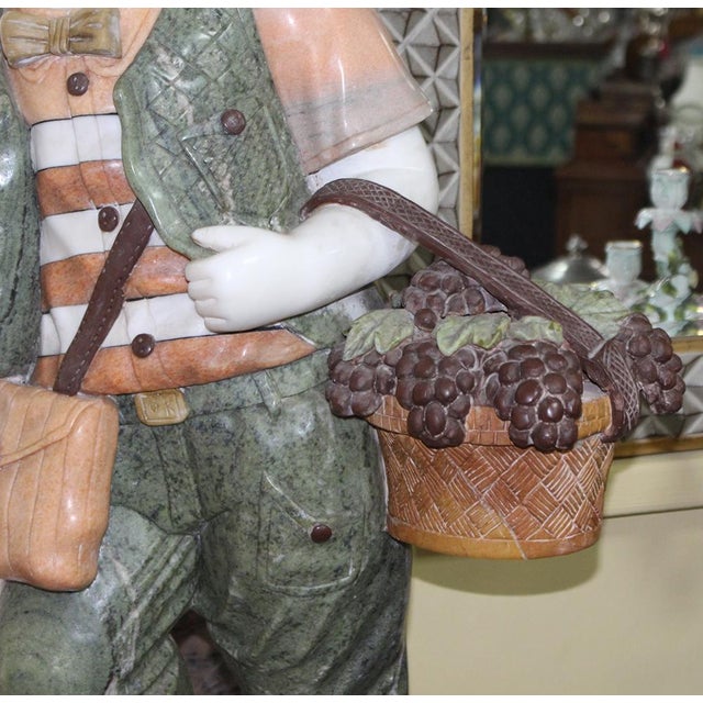 Child Grape Seller Figure on Pedestal, 1970s, Marble | Chairish