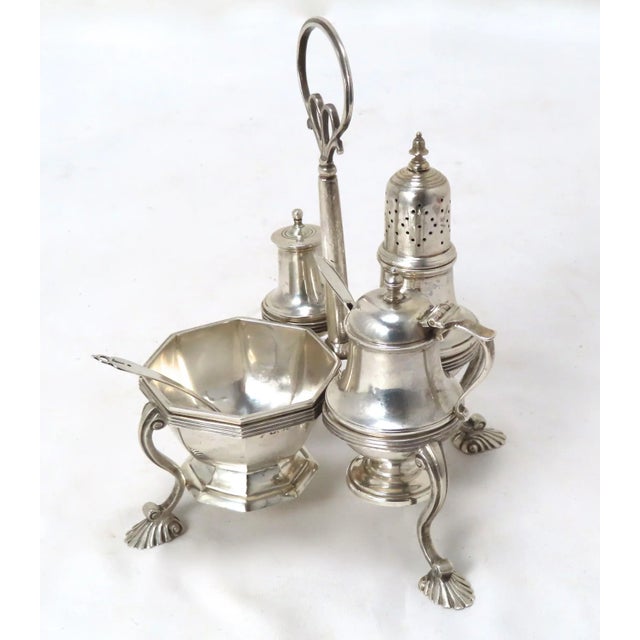 1910 Antique Sheffield England Sterling Silver Condiment Caddy Set ...