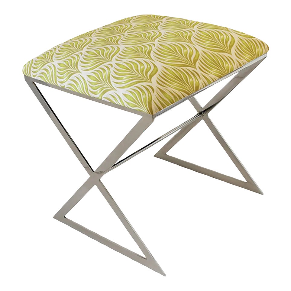 Matthew Izzo Home - X Side Stool in Lemongrass Cut Velvet Upholstery ...