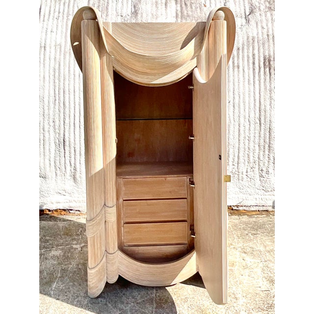 Vintage Coastal Cerused Ribbon Band Pencil Reed Armoire After Betty ...