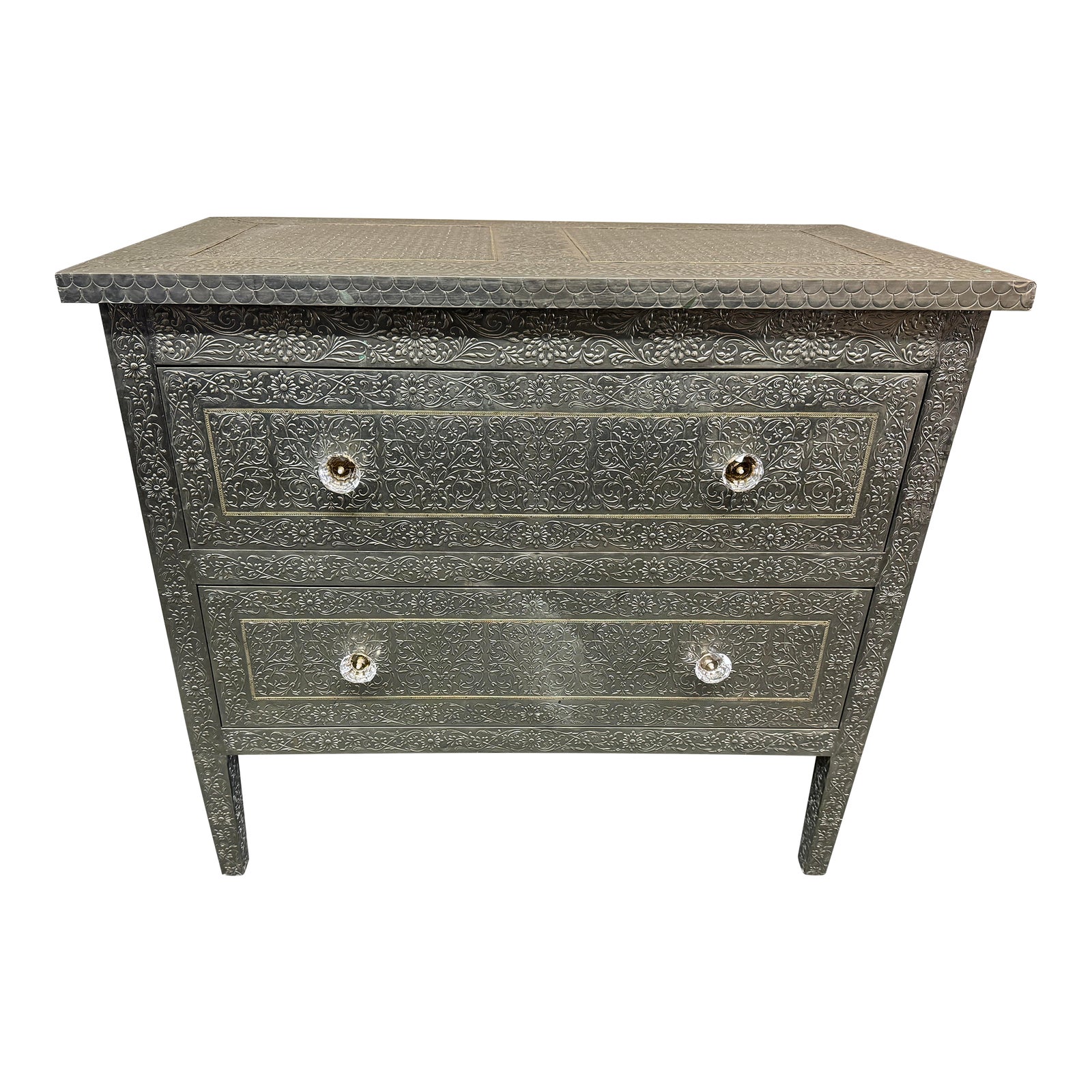 Abc Carpet & Home Embossed Metal Two Drawer Dresser | Chairish