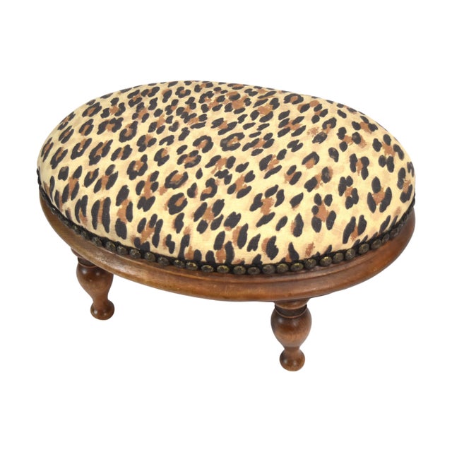 Mid 20th Century Vintage Petite Leopard Print Footstool With Brass ...