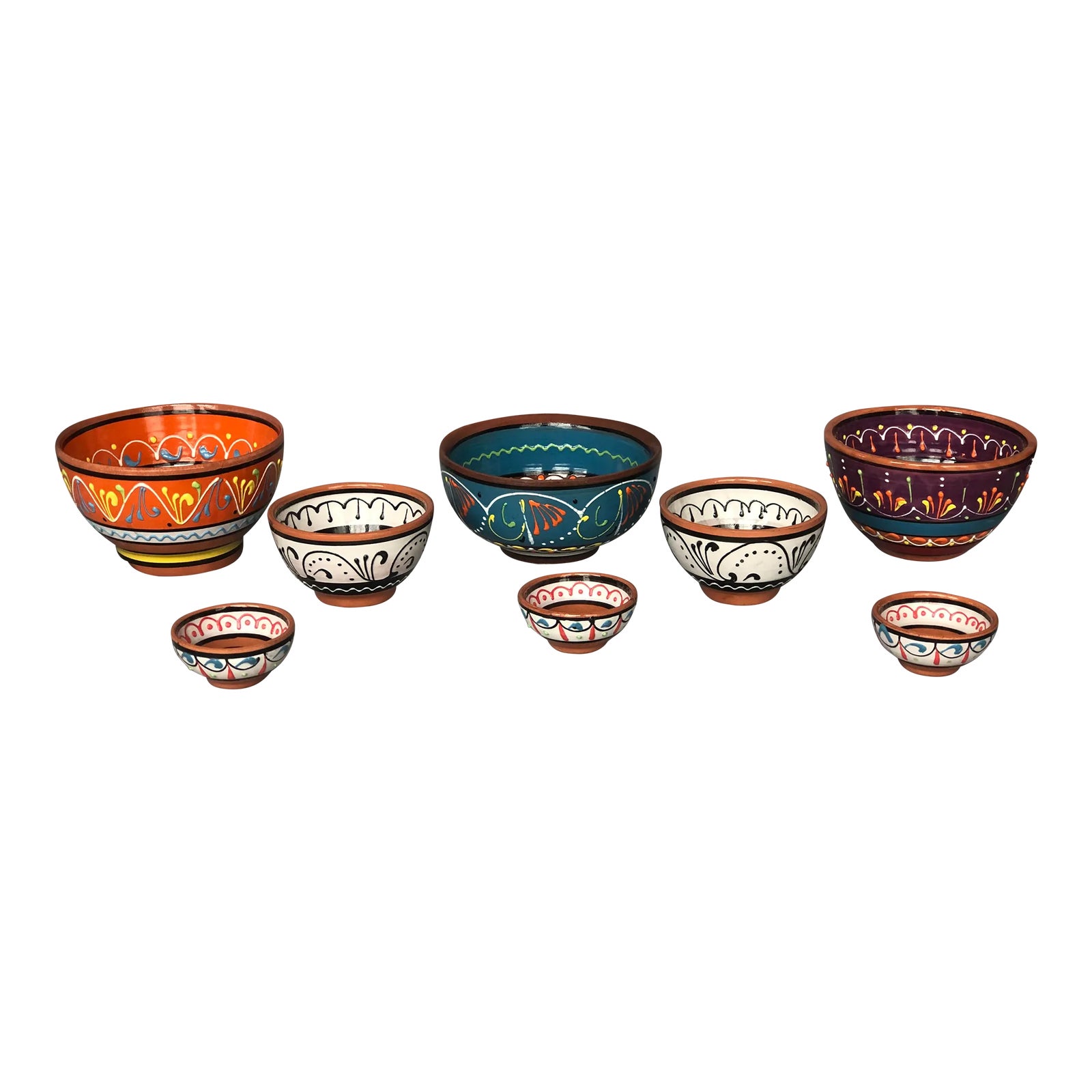Hand Painted Decorative Spanish Pottery Tapas Bowl Set of 8 | Chairish