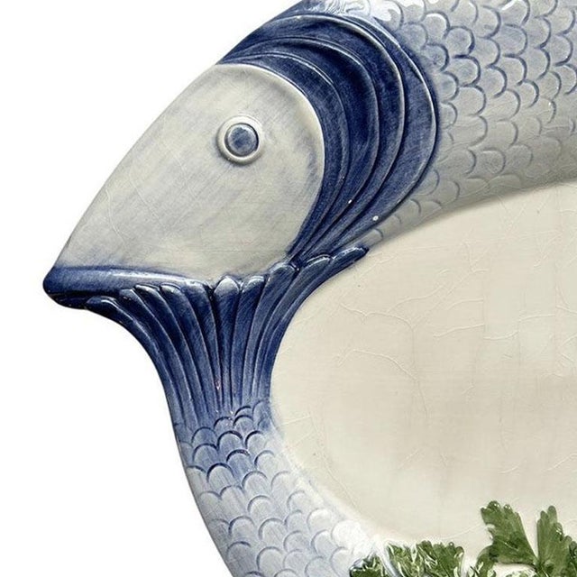 Large Vintage Oval Mediterranean Ceramic Fish Serving Platter in Blue ...