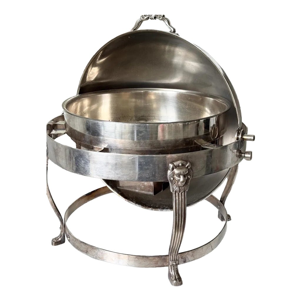 Vintage Lion Head Round Roll Top Full Size 21"x18” Chafer Chafing Dish ...