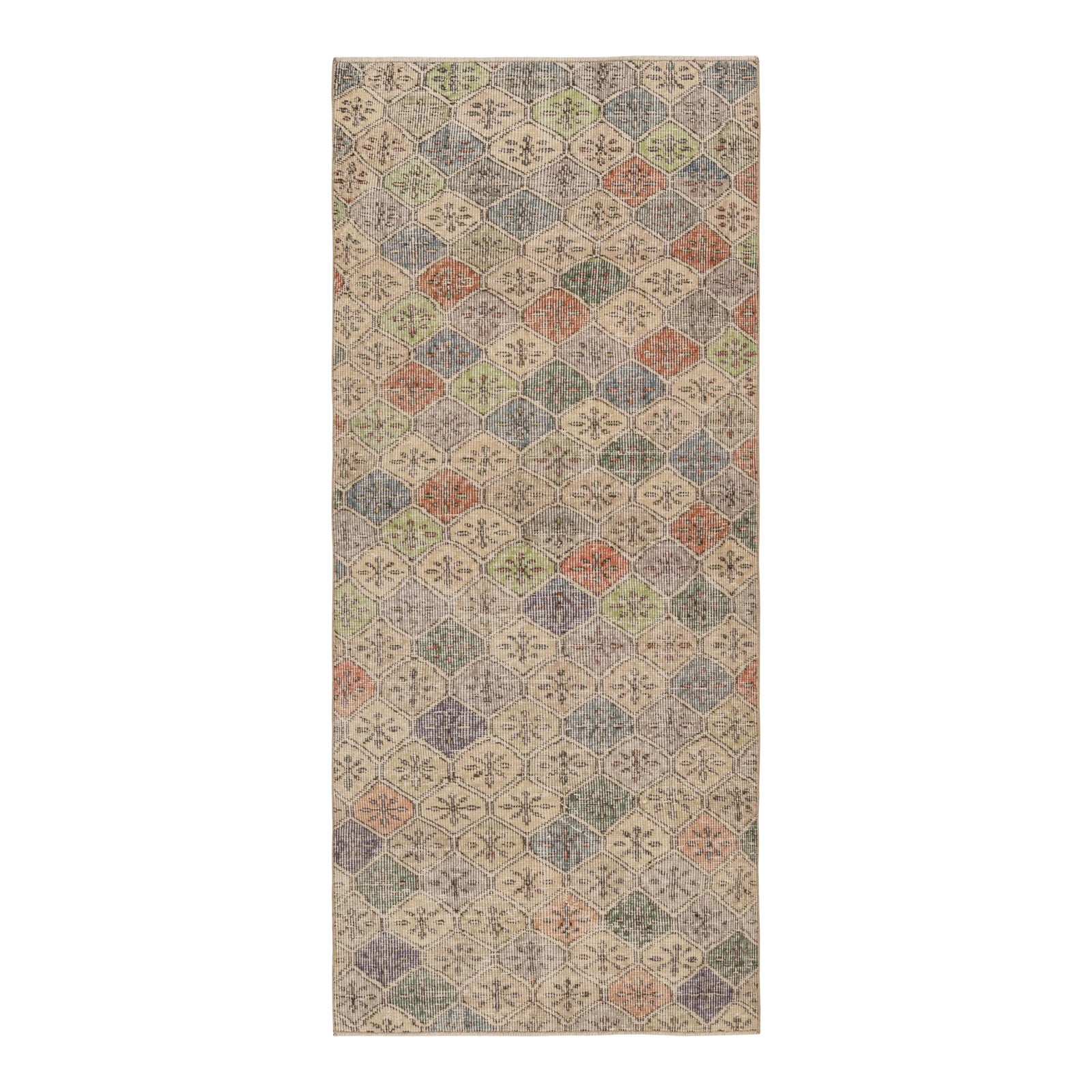 Vintage Zeki Müren Runner With Polychromatic Diamond Patterns, From Rug ...