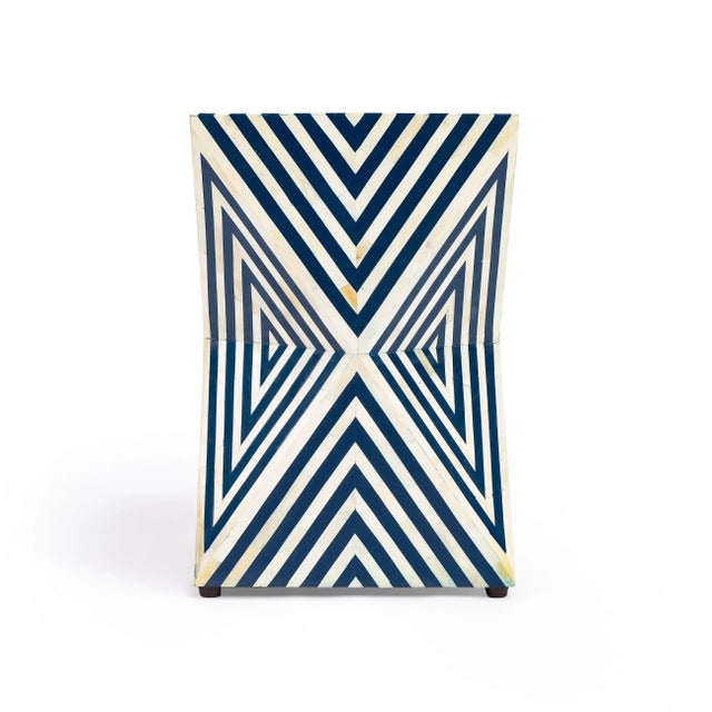 Anais Bone Inlay Accent Table, Navy Blue & White | Chairish