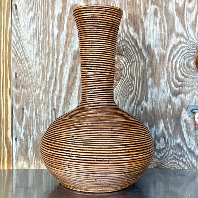 Vintage Coastal Pencil Reed Floor Vase | Chairish
