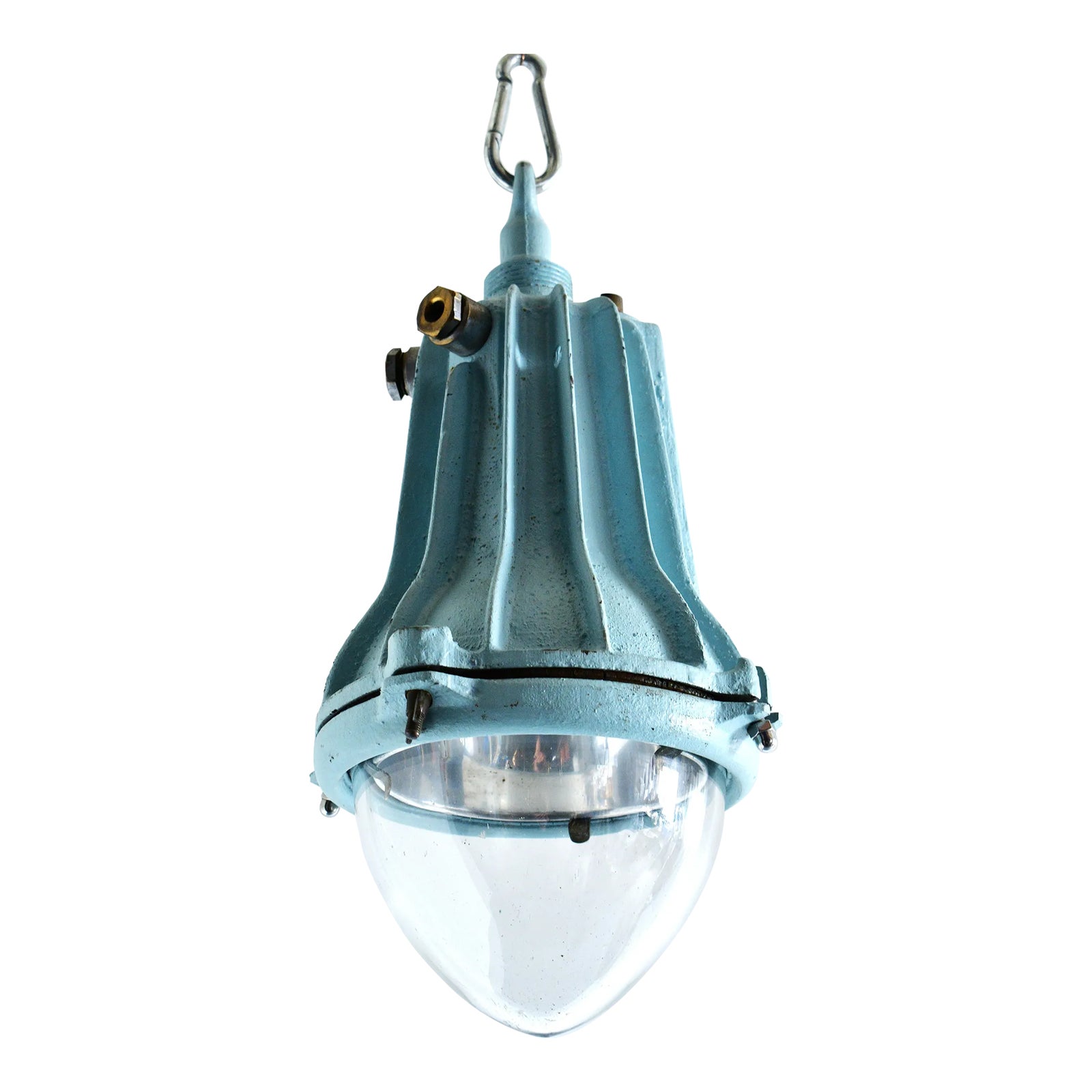Mid-Century French Blue Gal Industrial Pendant | Chairish