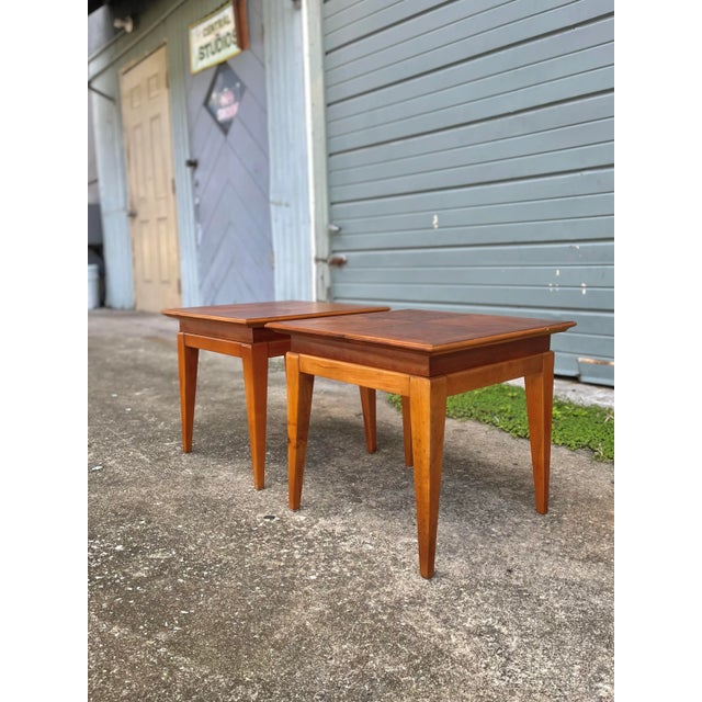 Mid 20th Century Pair of Square Book-Matched Side Tables With Tapered ...