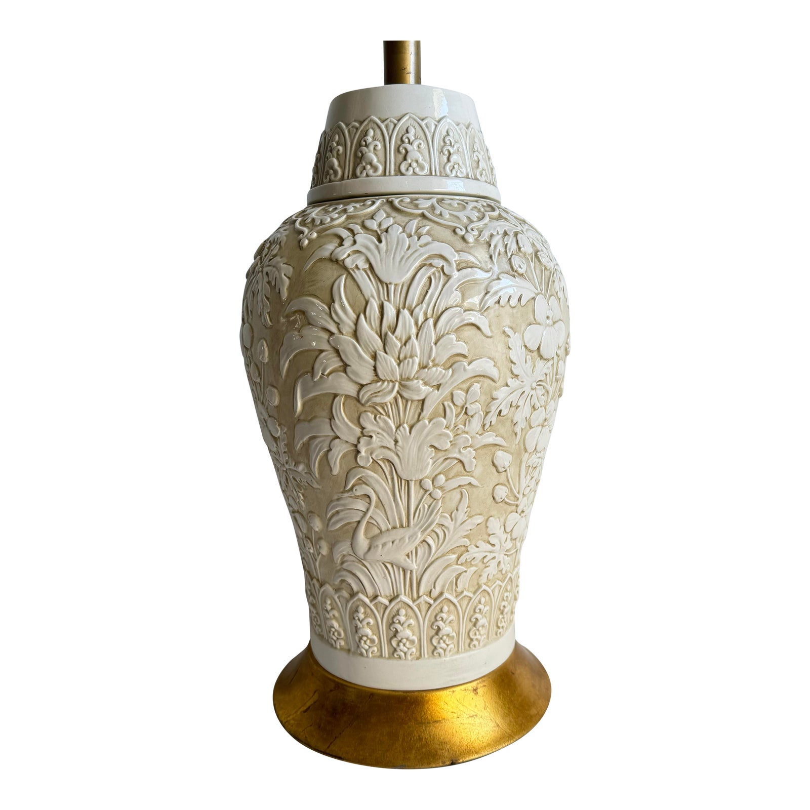 Chinoiserie Floral Bird Table Lamp Vintage Chapman Ginger Jar Cream ...