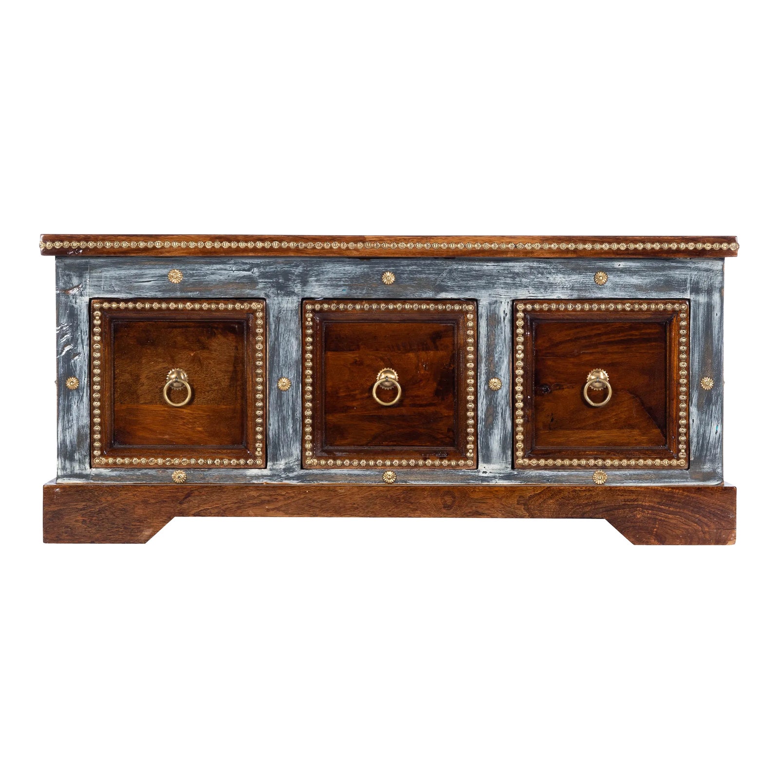 Tennor Wood & Hand Painted Storage Coffee Table, Medium Brown | Chairish