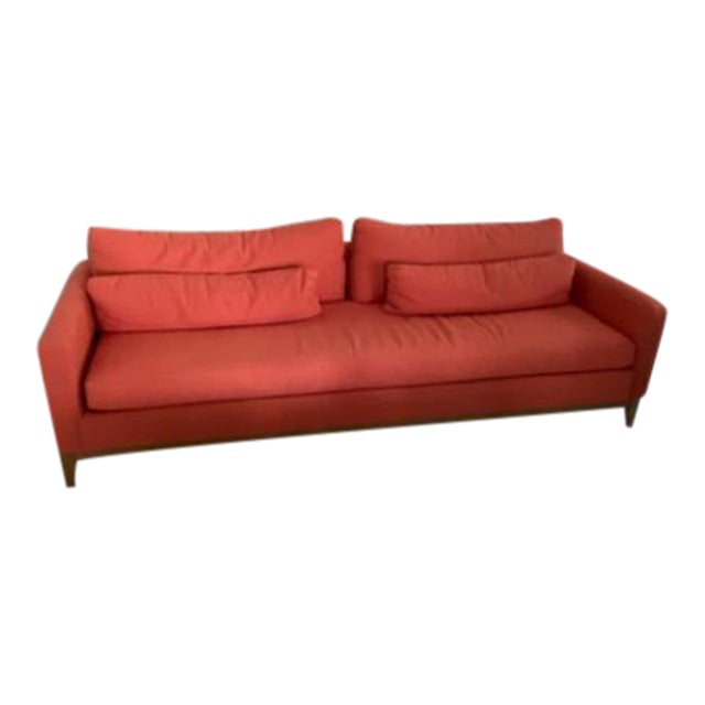 Kravet Sofa With Custom Bench Cushion on Stained Wood Legs | Chairish