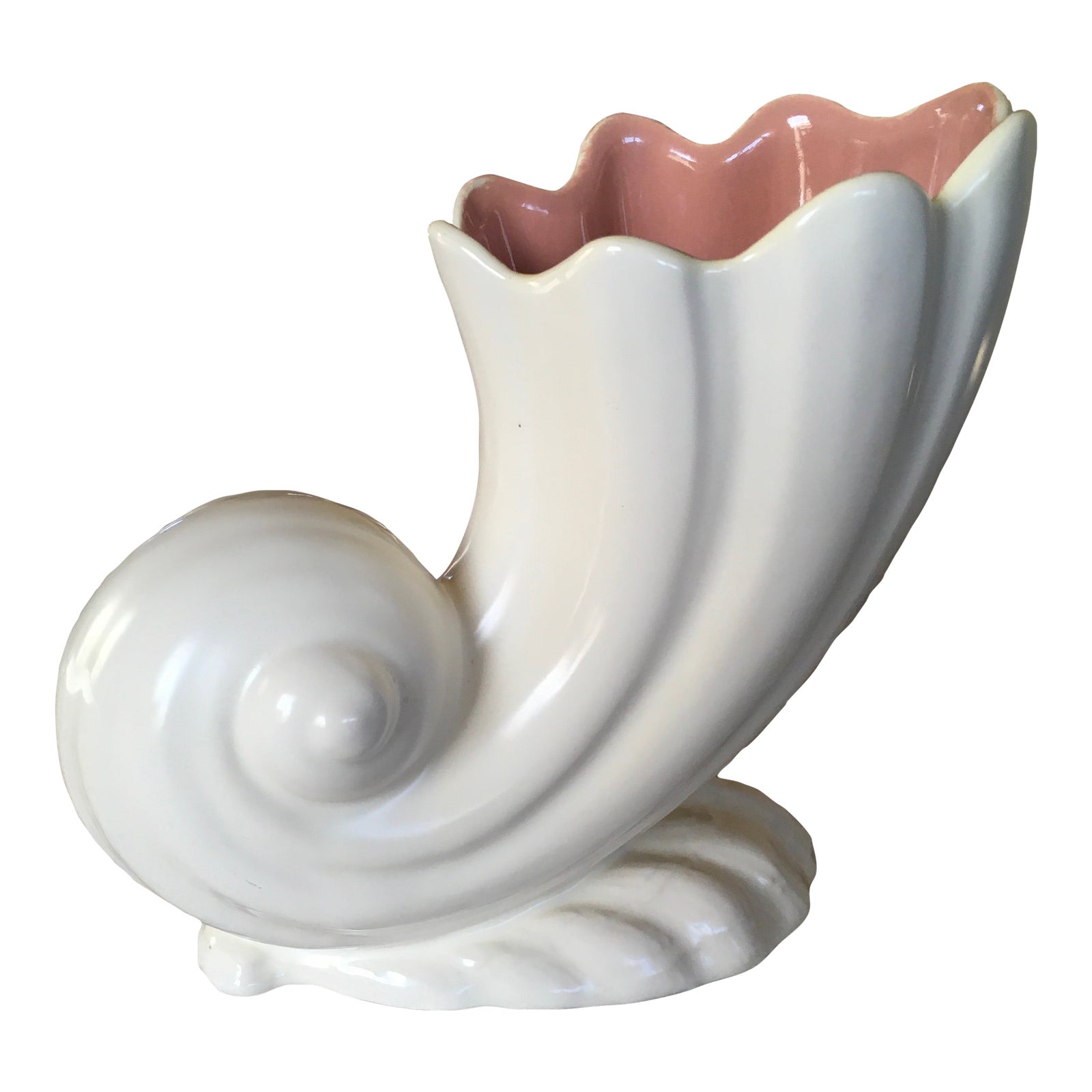 Vintage Catalina Pottery Art Deco Shell Cream & Pink Vase Made in Usa ...