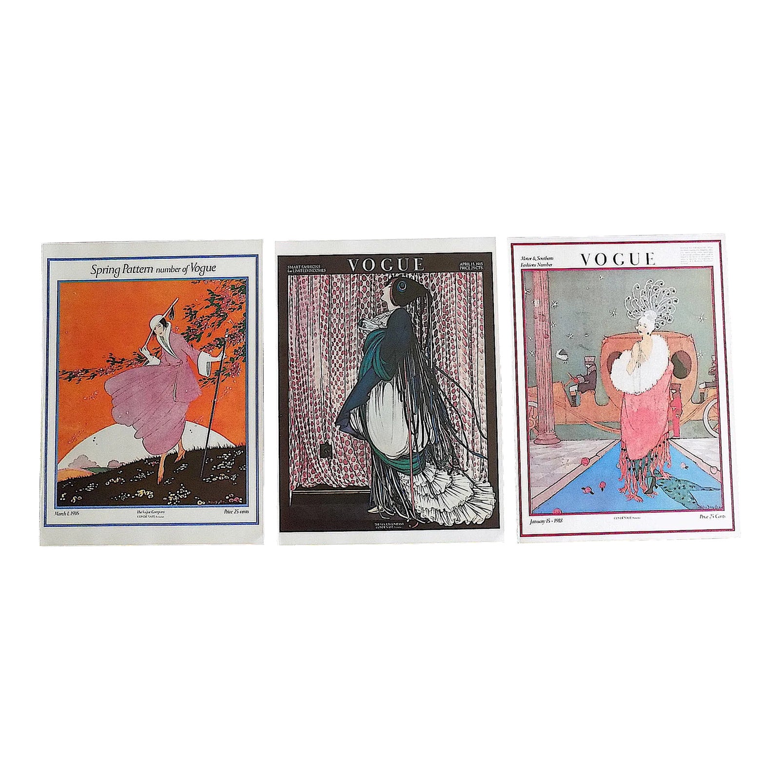 Vintage Folio Size Vogue Poster Lithographs - Set of 3 - 11" X 15 ...