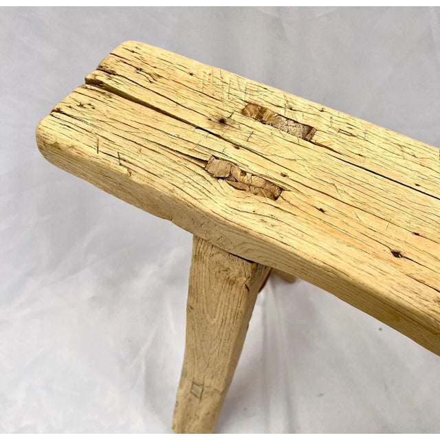 Early 20th Century Antique Rustic Handcrafted Elm Wood Skinny Bench ...