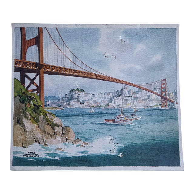 40s Original Signed James March Phillips Realistic Watercolor of San ...