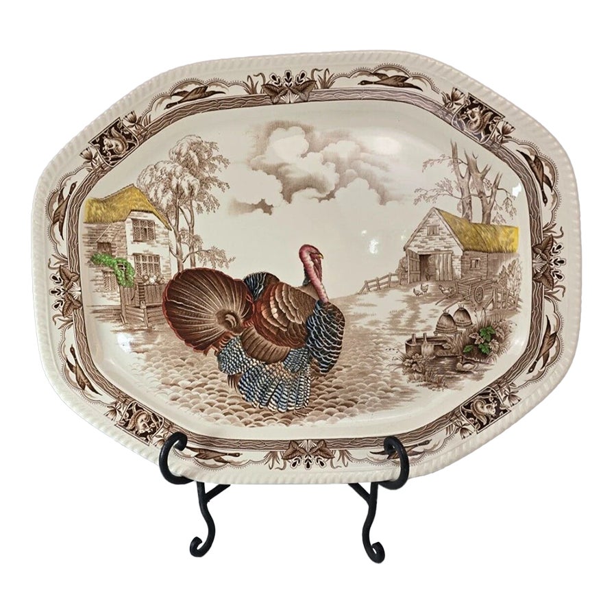 Vintage Johnson Bros Barnyard King Thanksgiving Turkey Platter | Chairish