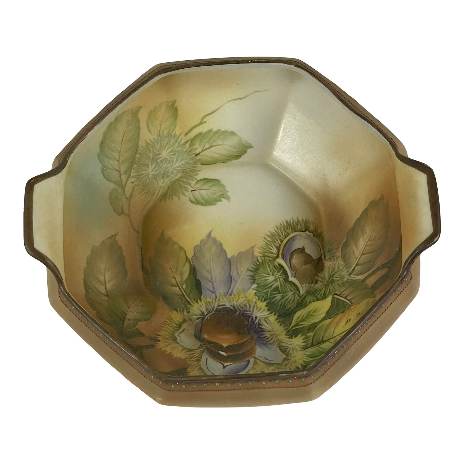 1930s Hand Painted Nippon Octagonal Bowl With Handles | Chairish