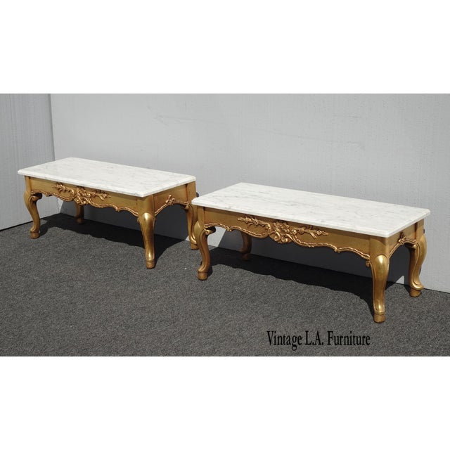 Vintage French Louis XVI Style Low 14" H Gold Console Table With White ...