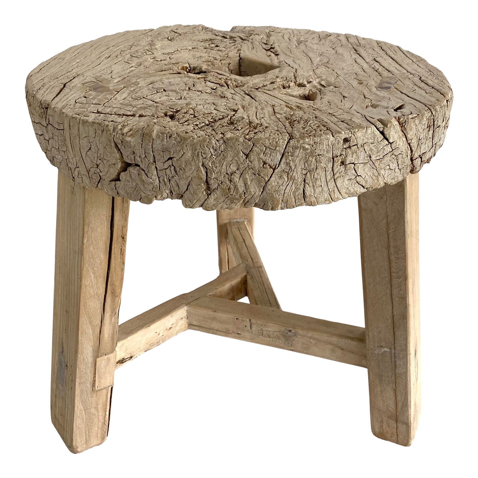Antique Rustic Wood Wheel Side Table | Chairish