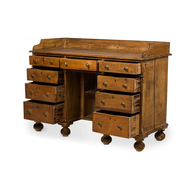 English Country-Style Pine Wood Kneehole Desk | Chairish