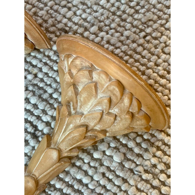 Pair of Italian Hand Carved Cerused Wood Corbels With Leaf Detail ...