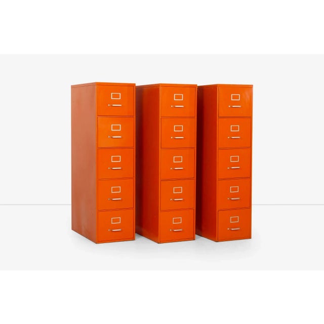 1970s Set of Five Orange Industrial Filing Cabinets | Chairish