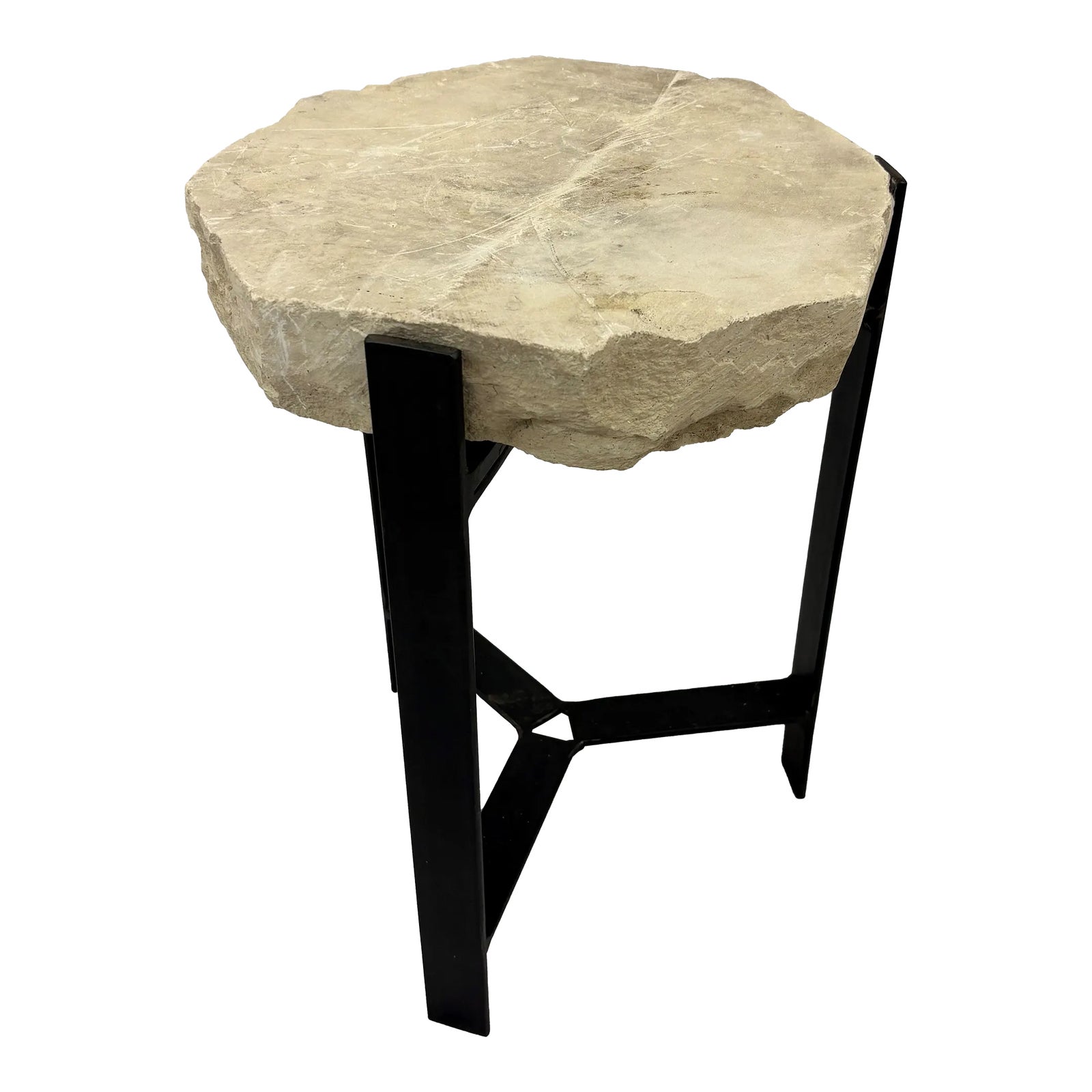 Rough Carved Stone Side Table | Chairish
