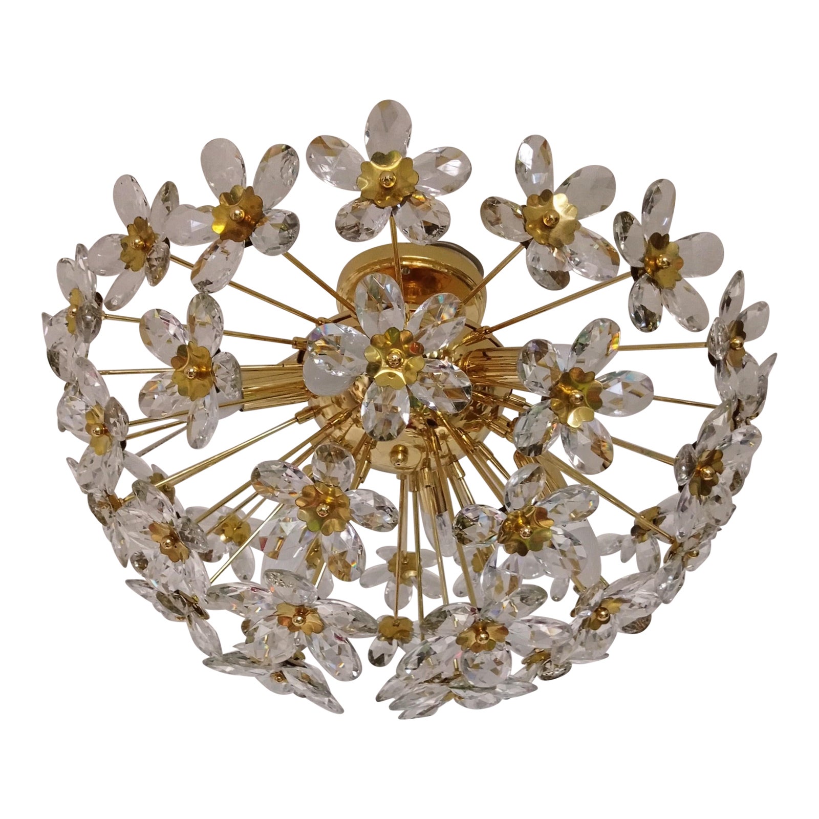 Floral Crystal Chandelier Flush Mount Lighting | Chairish