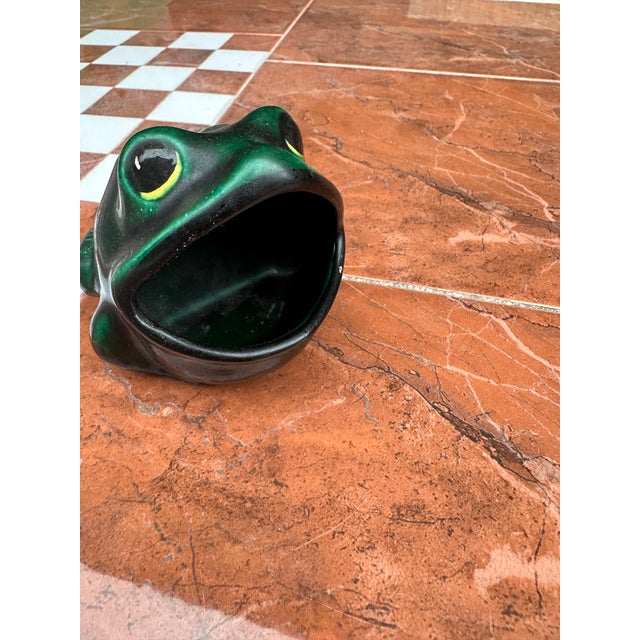 1970s Green Painted Ceramic Frog Ashtray | Chairish