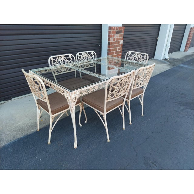 1970s Vintage 7 Piece Cast Aluminum Patio Dining Set | Chairish