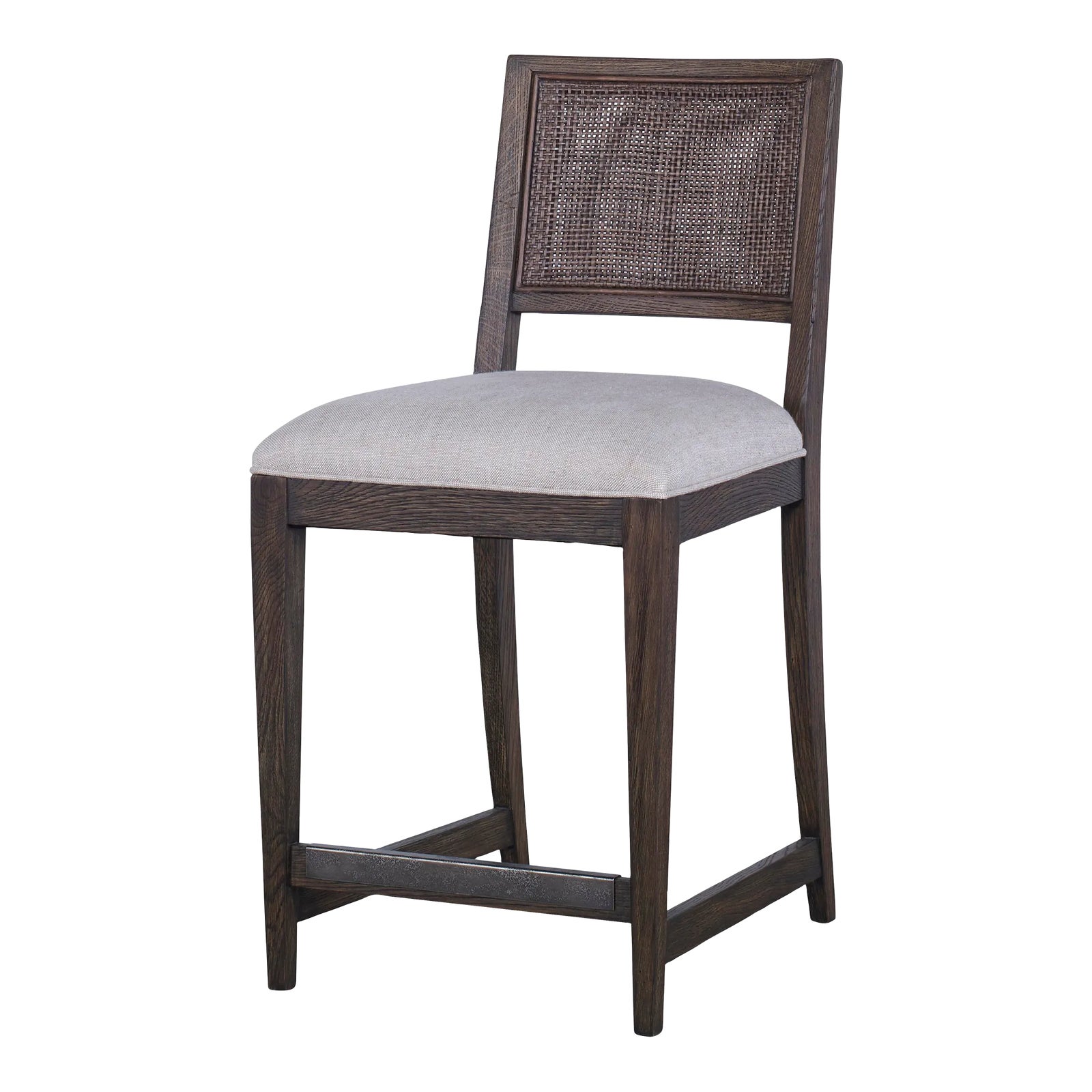Parker Oak & Linen Counter Stool | Chairish