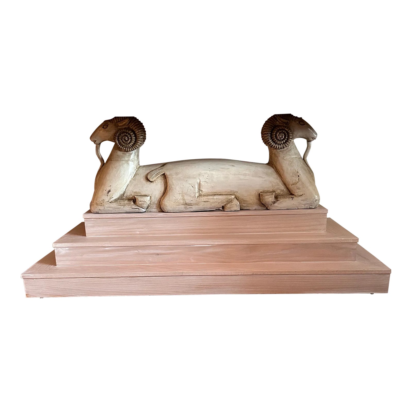1930â s Style Three Tier Pickled Oak Ram Console Table With Goats ...