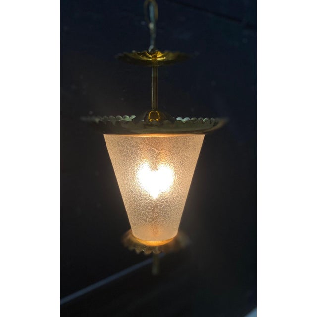 1950's Brass & Wrinkle Glass Hanging Fixture Attributed to Vetri Seguso ...