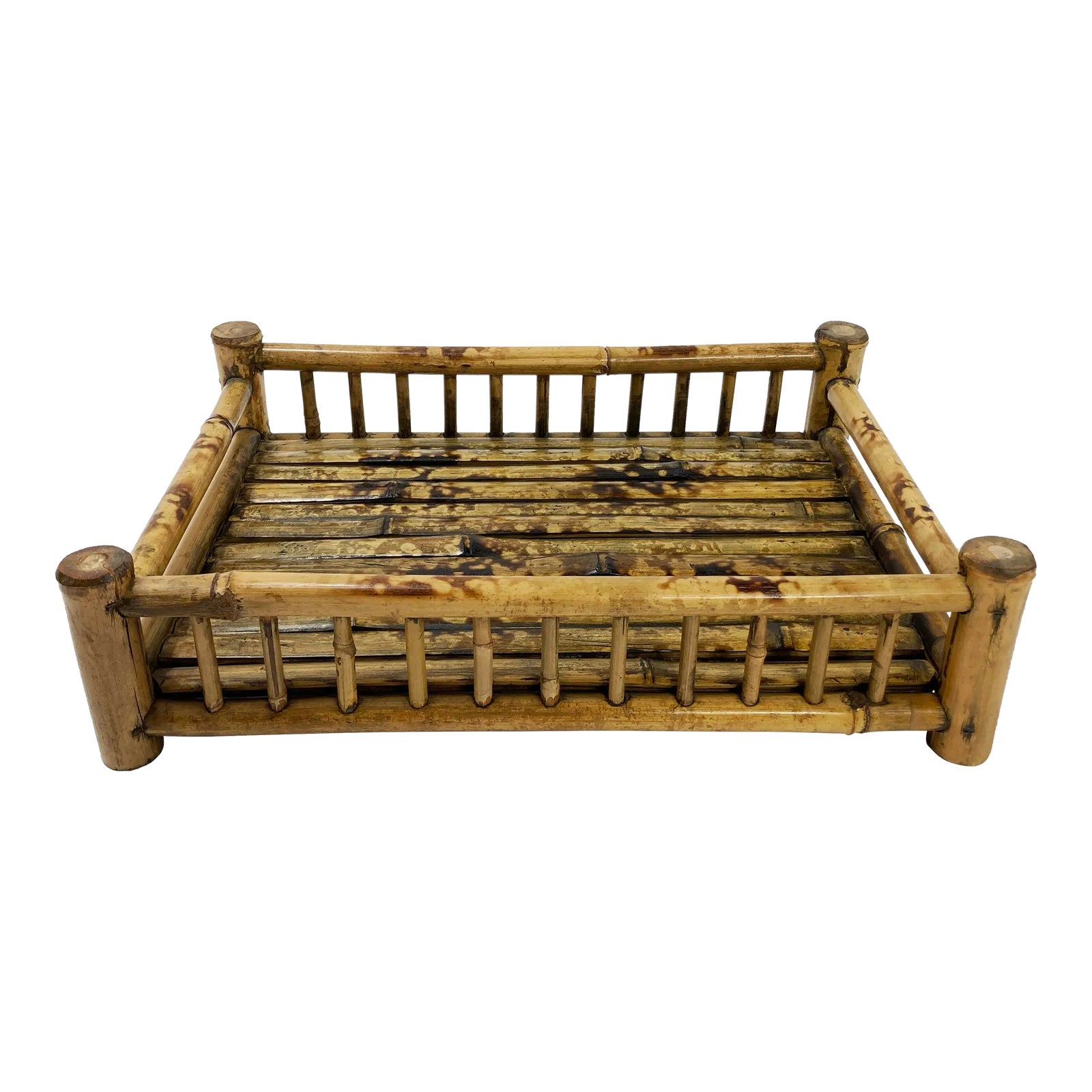 Vintage Scorched Rattan Split Reed Tray | Chairish
