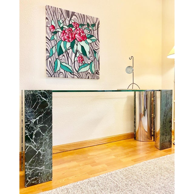 Modernist Green Marble + Chrome Console Table (After Leon Rosen for ...
