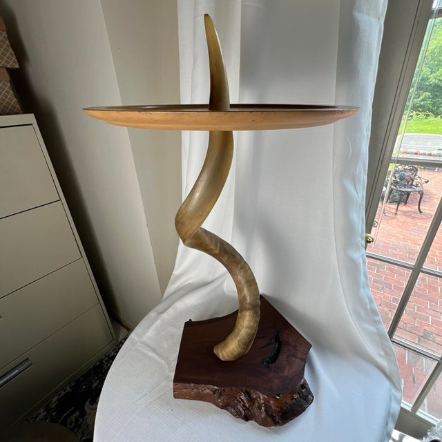 Mid 20th Century African Safari Style Kudu Horn and Wood Slab Drink ...