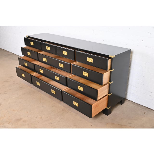 Drexel Heritage Hollywood Regency Campaign Black Lacquered Twelve ...