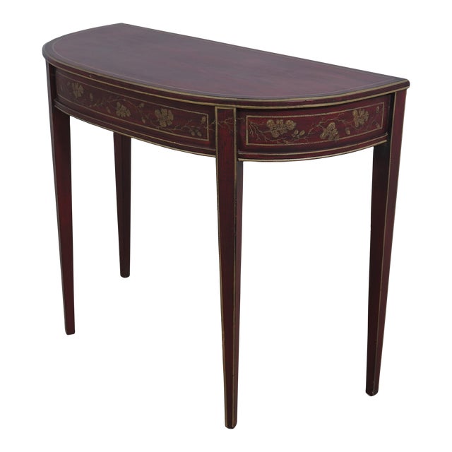 Red Chinoiserie Paint Decorated Console Hall Table | Chairish