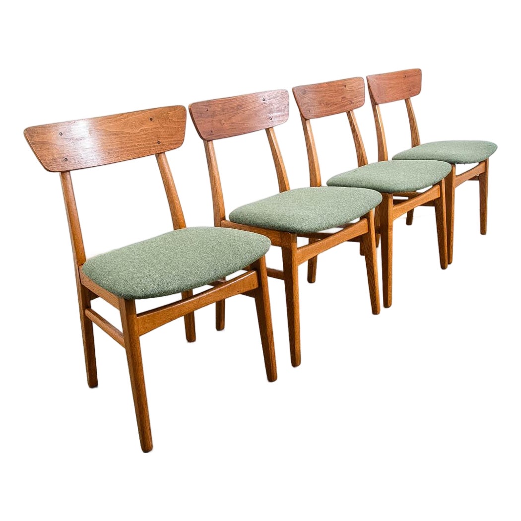 1960s Mid Century Danish Modern Dining Chairs Set 4 Green Fabric Oak ...