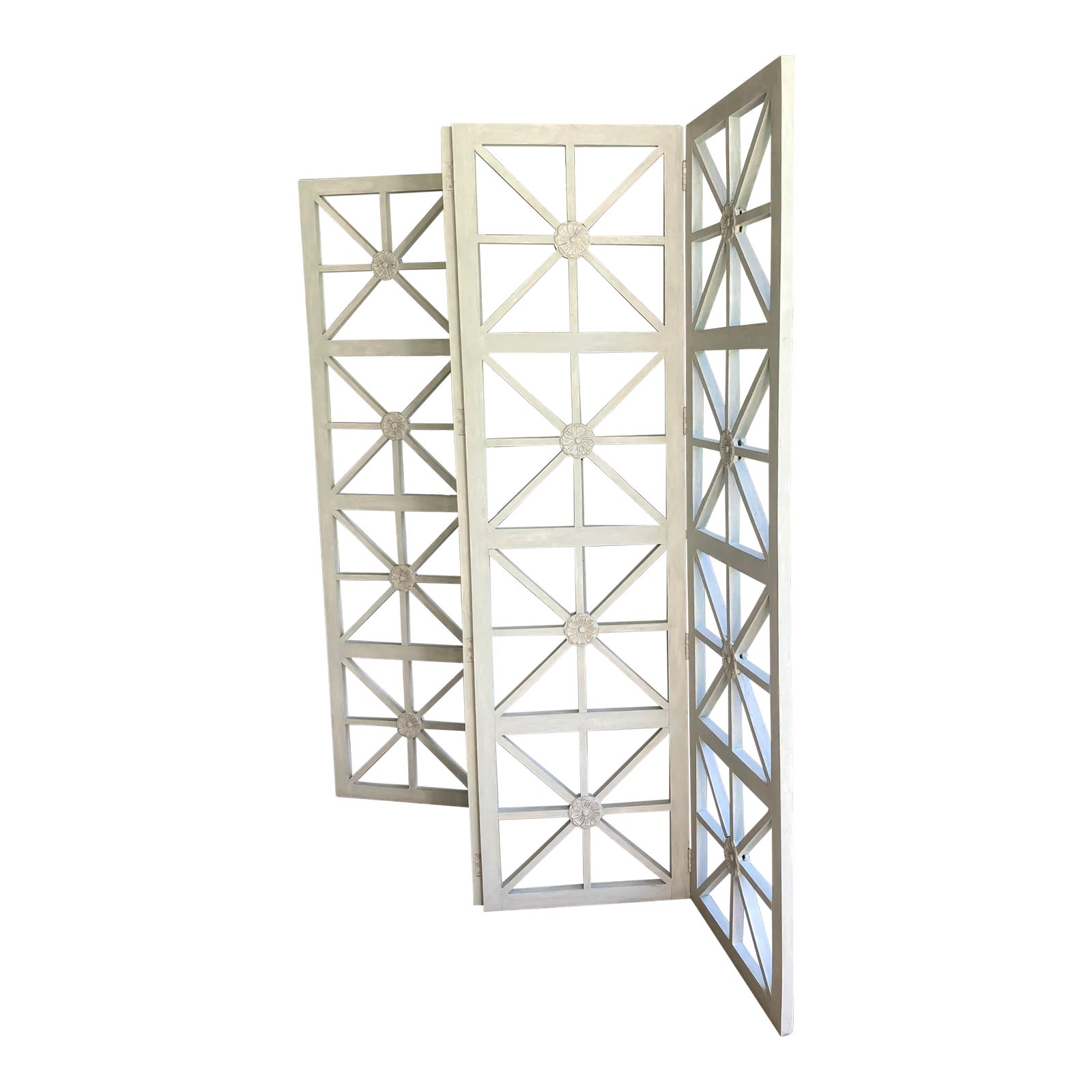20th Century Wood Rosette Fretwork Screen | Chairish