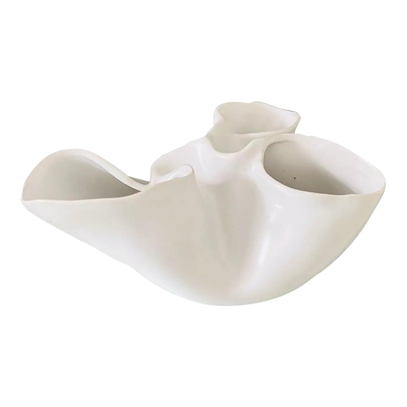 Organic Modern Ceramic Heart Valve Vase in Matte White Glaze | Chairish