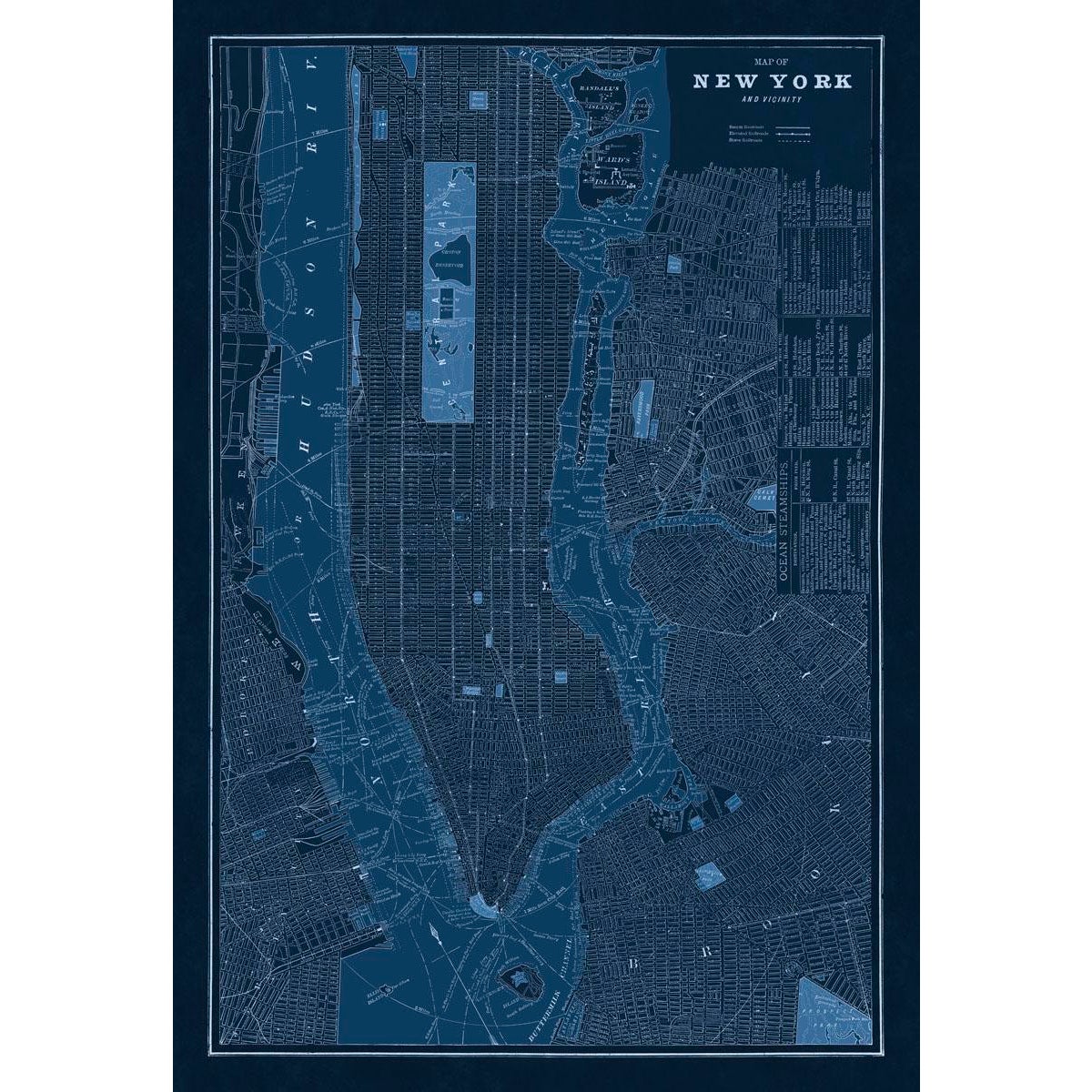 Contemporary Blueprint Map of New York City and Vicinity from 1893 (13 ...
