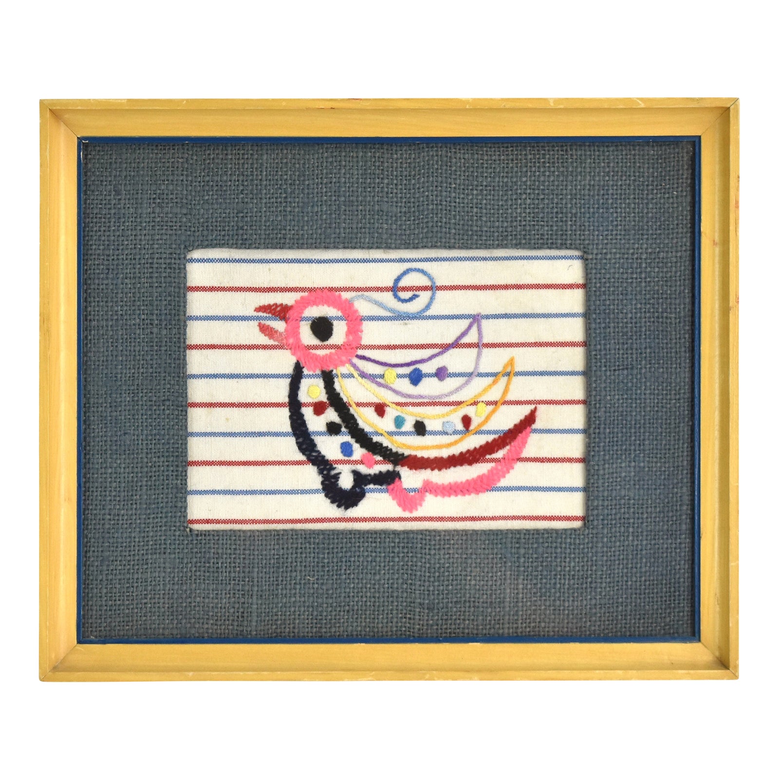 Vintage Handmade Embroidery Abstract Colorful Spotted Bird Fiber Art ...