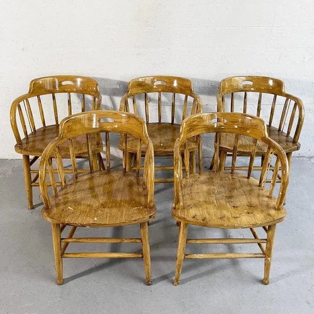 Early 20th Century, Rustic Oak Firehouse Dining Chairs - Set of 5 ...