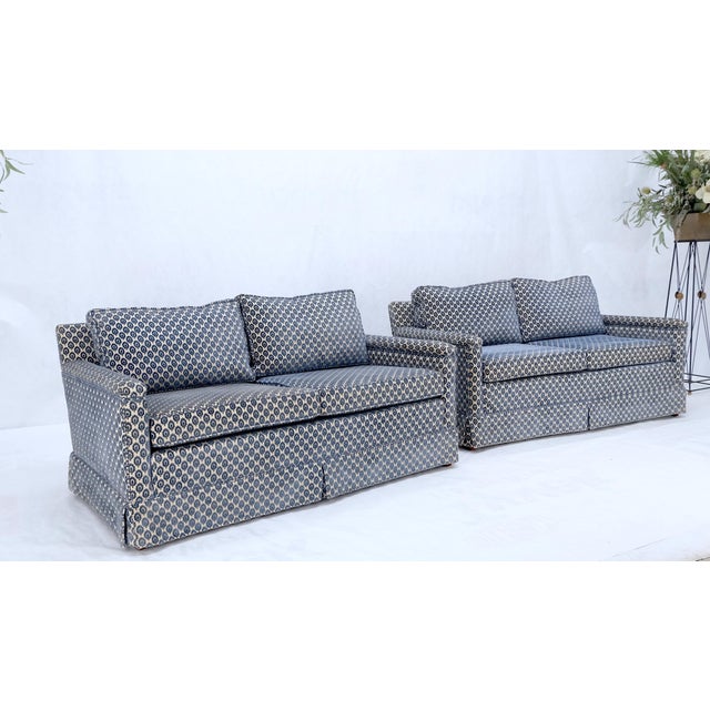 Matching Vintage Mid Century Modern Loveseat Sofas Cut Velvet Blue ...