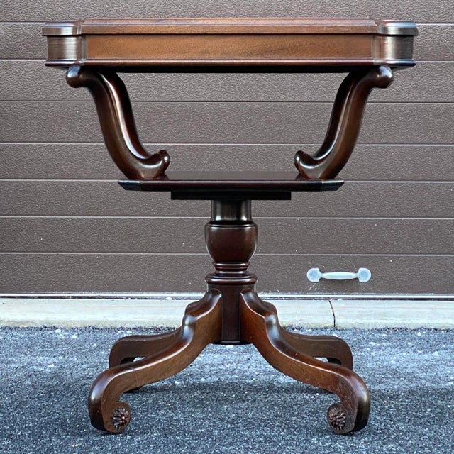 Antique Mahogany Scroll Foot Center Table With Tooled Green Leather Top ...