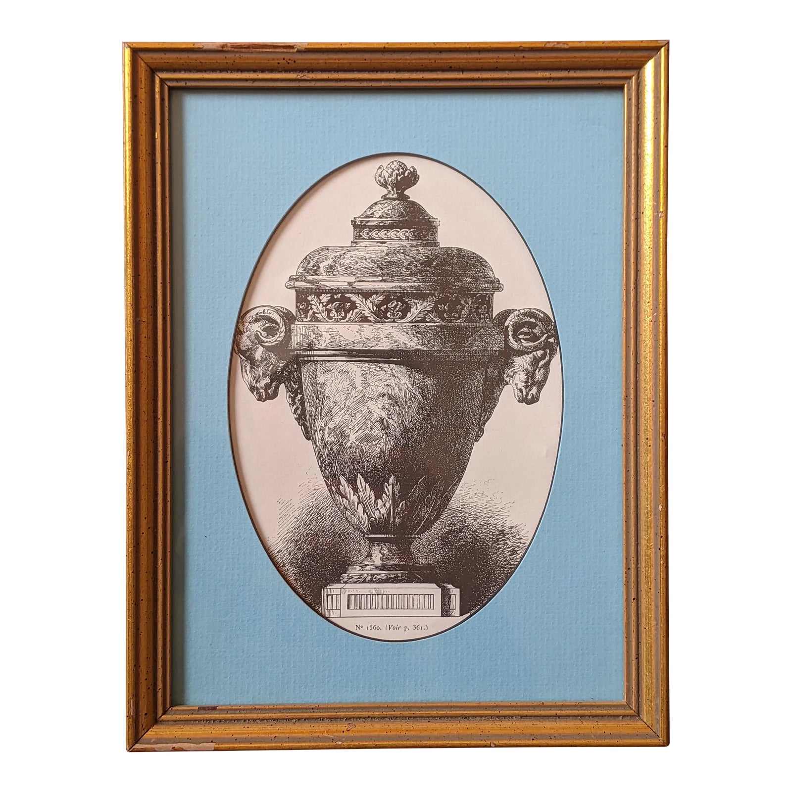 Vintage Neoclassical Urn Lithograph Framed | Chairish